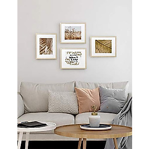 Afuly 11x14 Picture Frame 8x10 Picture with Mat 11 by 14 Frame without Mat Natural Wood Texture Wall Mounted Gallery Display Weddings Birthday Graduation Gifts for Family, Set of 2, Oak Beige