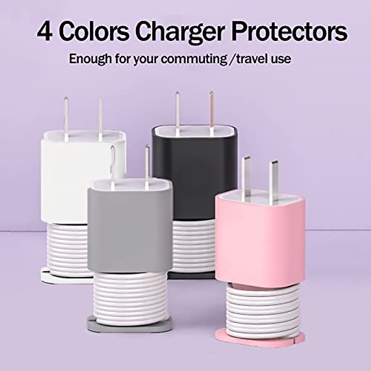 4PCS Silicone Charger Protector, Charger Winder Compatible with Apple 20W/18W Chargers for Travel and Cable Storage