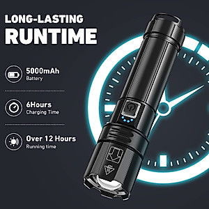 Sigoobal Rechargeable LED Flashlights High Lumens,900000 Lumen Super Bright Flashlight with USB Output, 20 Hours Runtime 5000ɱAh Large Capacity Flash Light, Powerful Flashlight for Home, Camping
