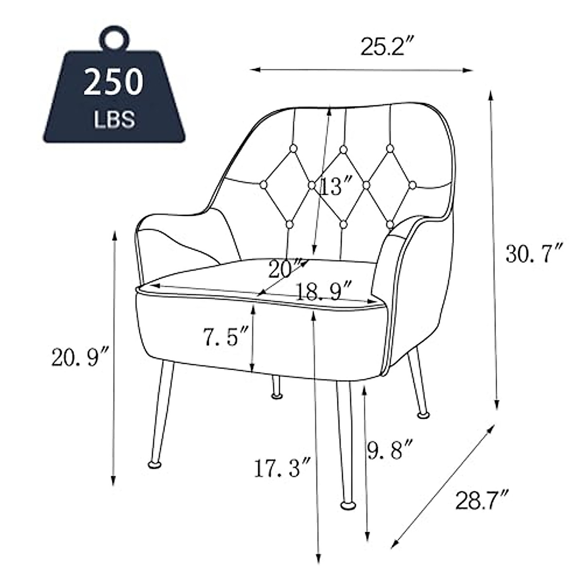 RIDFY Modern Mid Century Chair,Velvet Sherpa Armchair,Accent Chair with Metal Legs,Upholstered Single Sofa Side Chair for Living Room,Bedroom,Office,Teens,Women,Girls,Easy Assembly (Dark Gray)