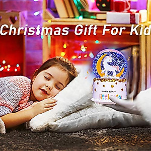 VECU Unicorn Snow Globe, 80 MM Automatic Snowfall Cartoon Moon Music Box Home Decoration for Girls Kids Granddaughters Babies Birthday Gift, Musical, Resin/Glass