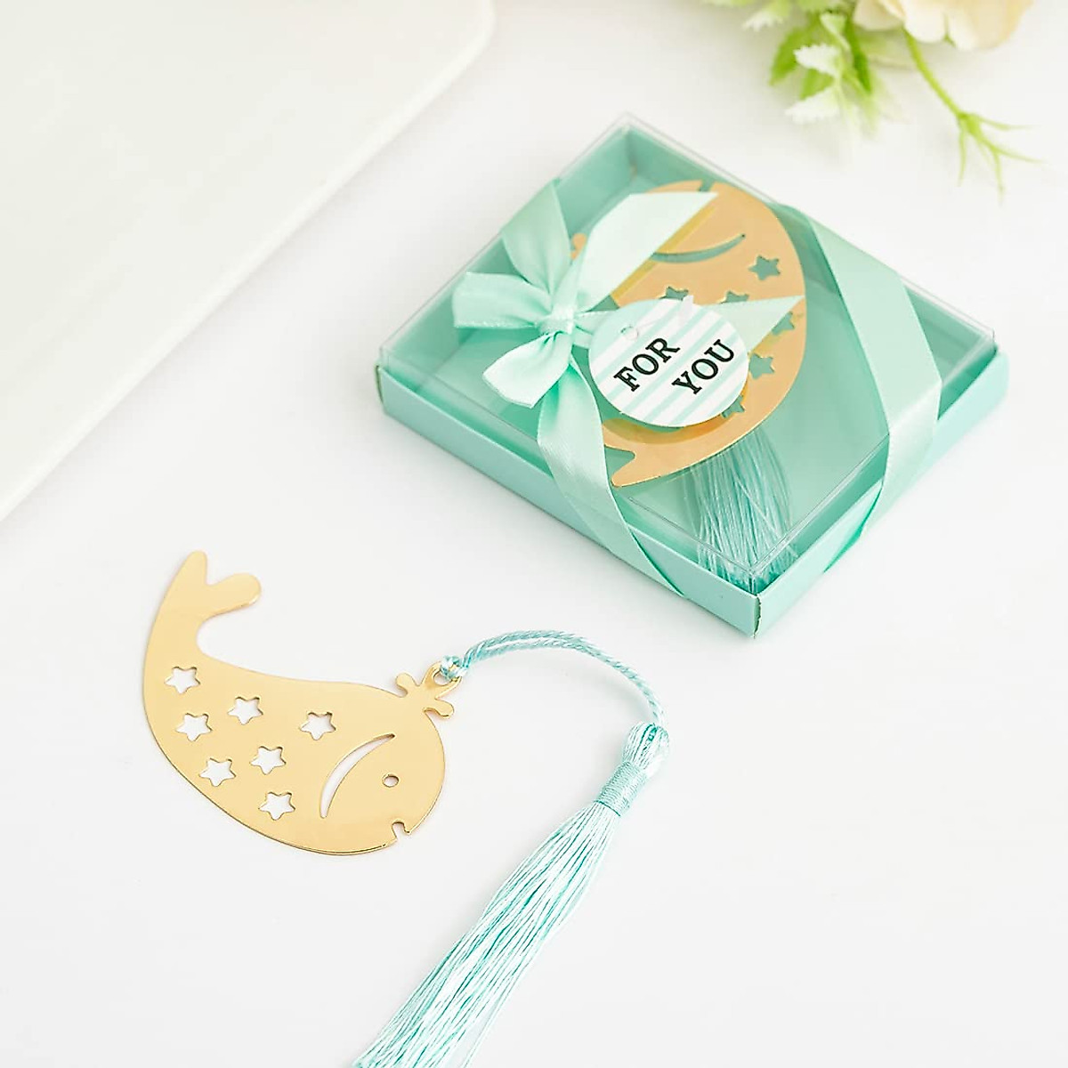 60 Pcs Blue Whale Bookmarks for Baby Shower Favors Mermaid Theme Party Gift Souvenirs for Gueststs (Blue Whale)