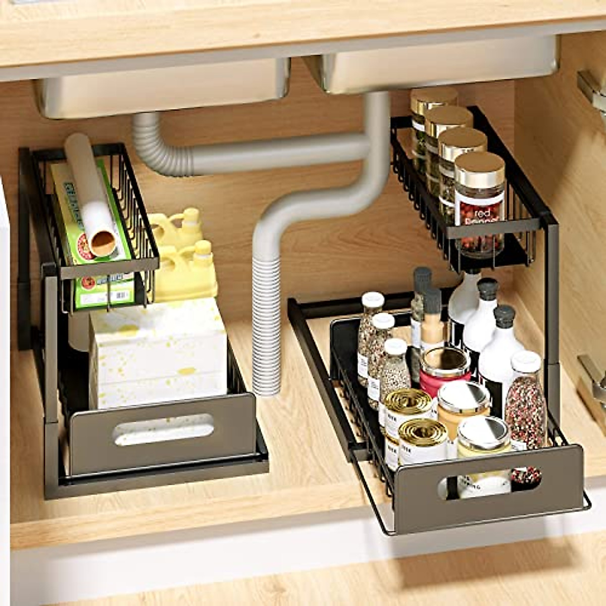 COOK A FUTURE Under Sink Organizers and Storage, Pull Out Cabinet Organizer, 2 Tier Multipurpose Kitchen Under Sink Organizer for Kitchen Bathroom Under Sink Organizer And Storage.