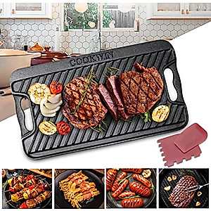 Double Side Griddle,Pre-Seasoned Cast Iron Griddle,Flat Top Grill Dual Handles,Griddle for Gas Grill,Pancake Griddle,Stove Top Griddle,Griddle Grill Compatible For Oven,Outdoor Griddle For Camping