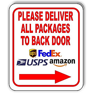 Please Deliver All Packages to Back Door Right Arrow Delivery Sign for Delivery Driver Delivery Instructions for My Packages from Amazon, FedEx, USPS, UPS - Indoor Outdoor Signs for Home - 8.5"x10"