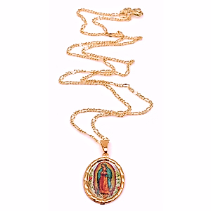 LESLIE BOULES Virgen de Guadalupe Medal Necklace for Women 18K Gold Plated Chain (A-Virgen de Guadalupe)