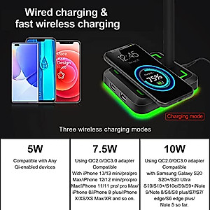 Headphone Stand with Wireless Charger TEEDOR RGB Gaming Headset Holder Hanger Rack with 10W/7.5W QI Charging Pad & 2 USB Charger Ports for Desktop PC Game Earphone Accessories, Black for S10,Samsung Galaxy S20,Qi-enabled,Note 9,Iphone