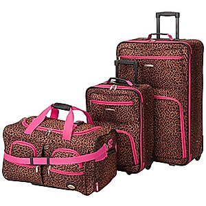 Rockland Vara Softside Upright Luggage, Pink Leopard, 3-Piece Set (20/22/28)