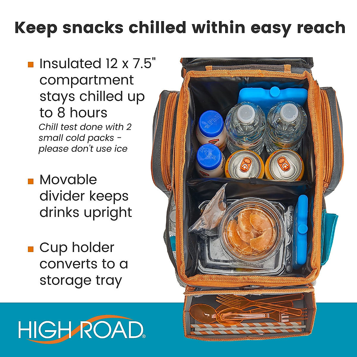 High Road CarHop Car Seat Organizer - Back Seat Organizer for Kids or Front Seat Organizer for Drivers with Cup Holders, Tray Top, Side Pockets and Soft Cooler or Storage Compartment