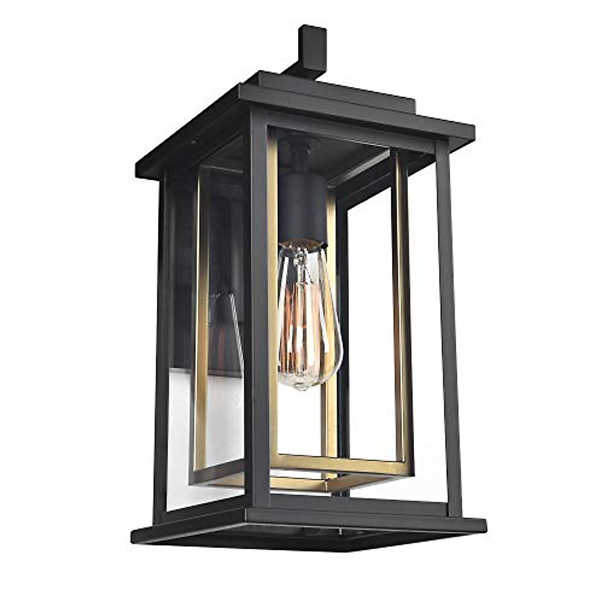 Design House 588707-BGD Hayward Modern Classic 1-Light Indoor/Outdoor Dimmable Wall Light with Open Bottom Black and Gold Frame, Black and GOL