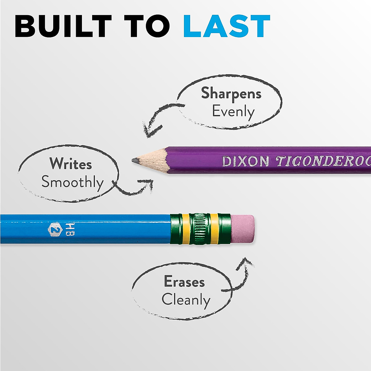 TICONDEROGA Pencils, Wood-Cased Graphite, #2 HB Soft, Pre-Sharpened, Assorted Color Barrels, Black Lead, 10-Pack (13932)