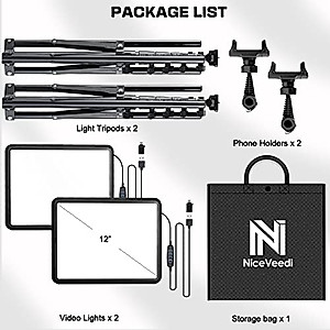 2-Pack LED Video Light Kit, NiceVeedi Studio Light, 2800-6500K Dimmable Photography Lighting Kit with Tripod Stand&Phone Holder, 73" Stream Light for Video Recording, Game Streaming, YouTube