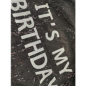 KIRJAUDU Women Sequin Glitter Letter Print 3/4 Sleeve Round Neck Party Club Mini T Shirt Dress Black M