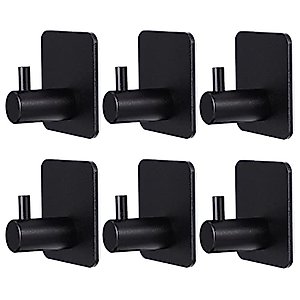 Prudiut 6 Pack Black Adhesive Hooks Heavy Duty Wall Hook Shower Hook Towel Hooks for Hanging Bathroom Bedroom Kitchen Door