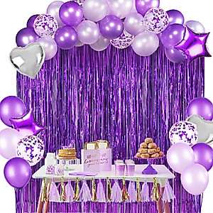 Purple Backdrop Curtains for Party Decorations - 6.5x8.2 ft, Pack of 2 | LILF Non-Marking Tape Foil Fringe Curtain Streamers Tinsel Backdrop for Birthday Bachelorette Party Photo Booth Props