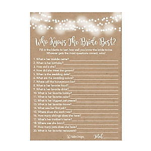 25 Kraft Rustic How Well Do You Know The Bride Bridal Wedding Shower or Bachelorette Party Game, Who Knows The Bride Best Does The Groom? Couples Guessing Question Set of Cards Pack Printed Engagement