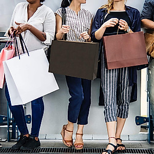 BagDream 25Pcs 16x6x12 Inches Kraft Paper Bags with Handles Bulk Gift Bags Shopping Bags for Grocery, Merchandise, Party, 100% Recyclable Large Black Paper Bags