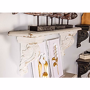 Deco 79 Rustic Fiberglass and Wood Floating Shelf, 7" x 39" x 13", White