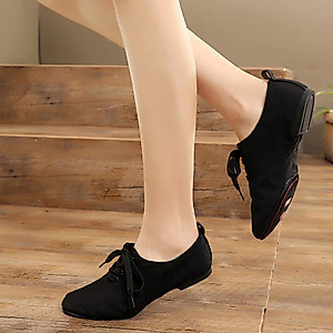 YKXLM Canvas Lace-up Dance Shoes Flat Practice Jazz Dancing Boots for Women,Model MFGDBJSX,Black,8.5 US