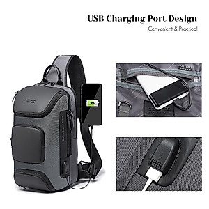 FANDARE Sling Chest Bag Men Business Shoulder Crossbody Backpack fit 9.7 inch Tablet Large Casual Daypack for Outdoor Travel Work Hiking Running Indoor Activities Durable Polyester Gray