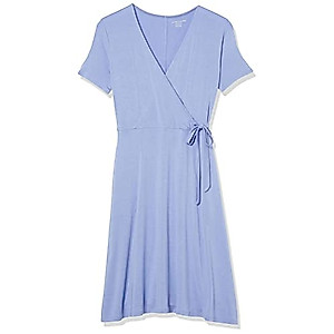 Amazon Essentials Women's Cap-Sleeve Faux-Wrap Dress, Soft Violet, Large
