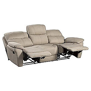 Lexicon Longvale Transitional Microfiber Reclining Double Sofa in Tan