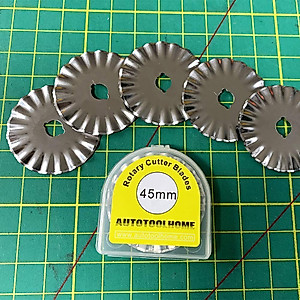 AUTOTOOLHOME 10pc 45mm Pinking Blades Rotary Cutter Pink Knife Refill Blade for Cloth Fabric Portable Paper Trimmer Sewing Tools