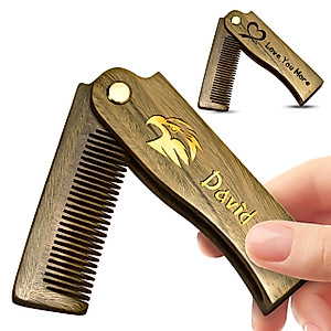 Personalized Wooden Beard Comb for Men, Custom Folding Pocket Comb for Moustache Beard & Hair Sandalwood Combs