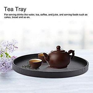 Wood Serving Tray, Black Round Serving Tray Wooden Serving Tray Wood Round Serving Dishes, Trays & Platters 14.7*14.7 Inch