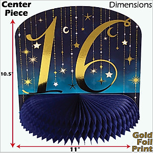 Havercamp Sweet 16 Birthday Party Decoration Collection; Stars, Moons and Gold “Bling” over an Ombre’ Night Background.