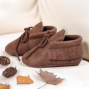 CENCIRILY Infant Baby Fringe Moccasin Slipper Boys Girls Tassel Suede Leather Toddler Sneakers Soft Sole First Walking Loafers Crib Shoes