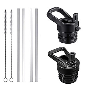Vmini Straw Lid, Included Straws and Brushes, Compatible with Hydro Flask Standard Mouth Water Bottle and More, Wide and Fixed Handle - Black