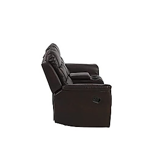 ERYE Faux Leather Manual Motion Loveseat 2 Cup Holders and Two Recliner Chaise, PU Wall Hugger Sofa & Couch for Home Theater Apartment Office RV Living Room Furniture Sets, Brown