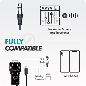 Movo iPhone Podcast Equipment Bundle - 2 Pack Condenser Microphones, 2 Desktop Mic Stands, 2 Pop Filters, 2-Channel XLR Interface with Lightning Output - Compatible with iPhone, iPad, iOS (Lightning)
