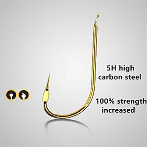 XIAOSAKU Fish Hooks 100 Pcs Non-Barb High Carbon Steel Fishing Hook Saltwater Freshwater Carp Fishing Hook Tool Accessories Golden Size #1/2/3/4/5/6/7 Fish Hook Set (Color : 1#)