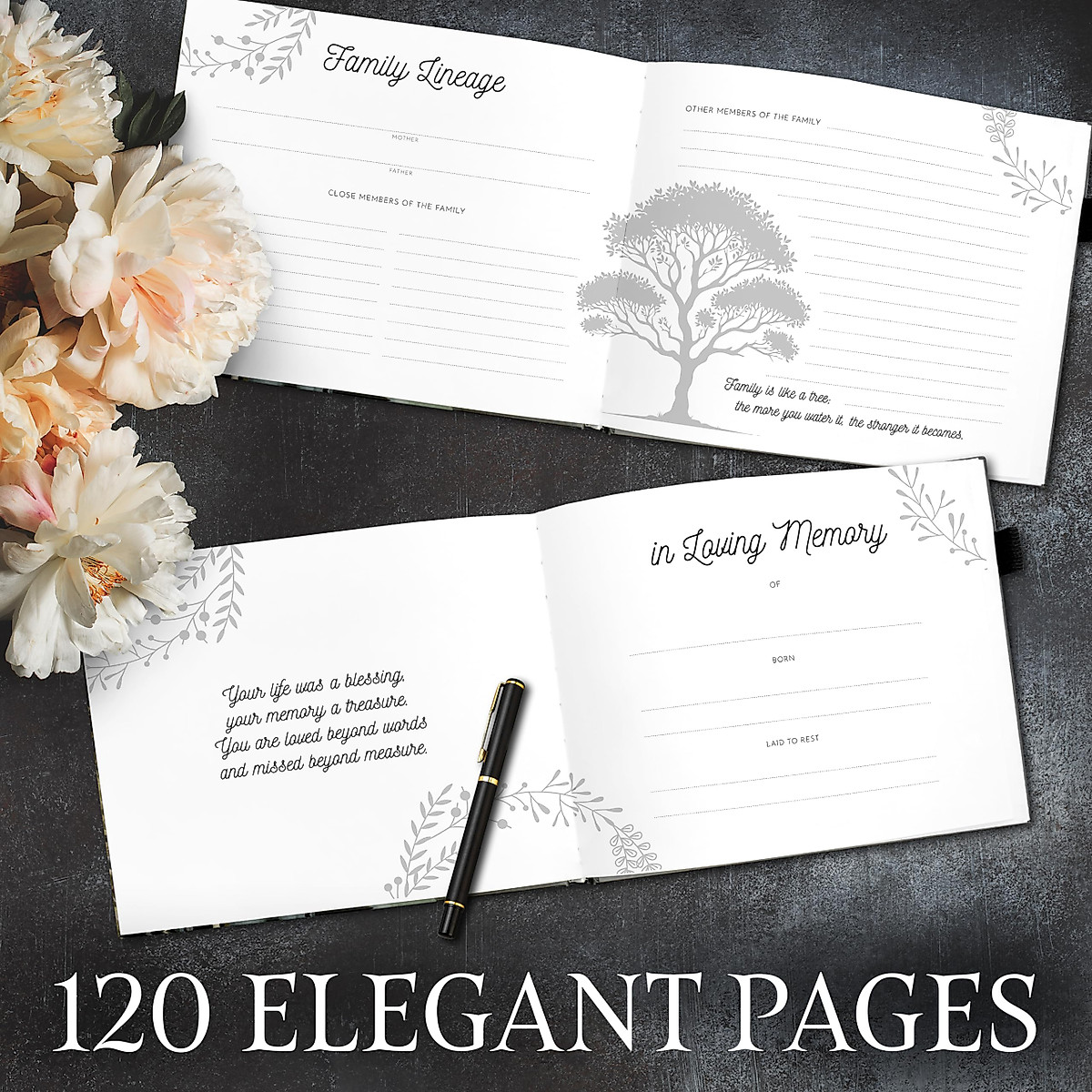 Elegant Black Funeral Guest Book, 10 x 8 Inches 120 Pages Guest Book for Funeral, 360 Entries Guest Book for Funeral and Memory, Memorial Service Guest Book with Pen and Sign, Memorial Guest Book
