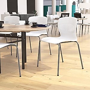 Flash Furniture Hercules Series Set of 5 Commercial Stack Chair - Roomy Wide 770 lb. Capacity - Lumbar Support - Durable Plastic - Silver Steel Frame - White