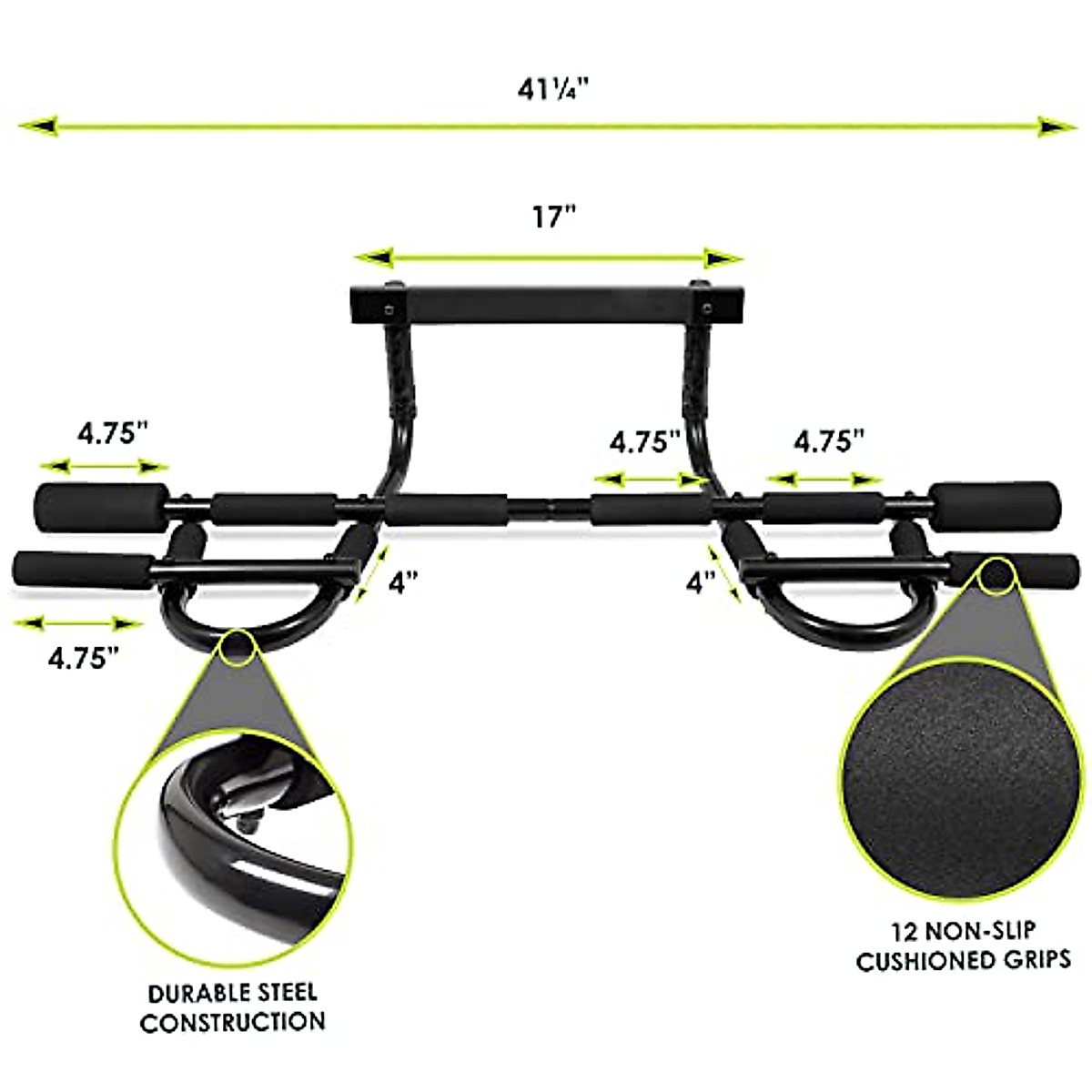 ProsourceFit Multi-Grip Chin-Up/Pull-Up Bar, Heavy Duty Doorway Trainer for Home Gym (ps-1109-cu), Black