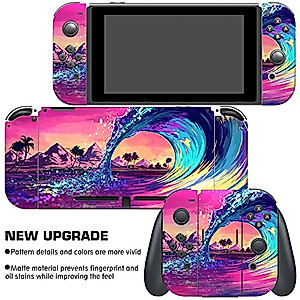 HK Studio Game Console Switch Skins - Meta Wave Game Console Switch Stickers with No Bubble, Waterproof - Game Console Switch Wrap Skin - Including Skin for Joy-Cons, Dock, Grip and Console