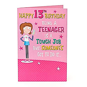 UK Greetings 13th Birthday Card - Birthday Card 13 Year Old Girl - Teenager Birthday Card, pink|yellow|peach|beige