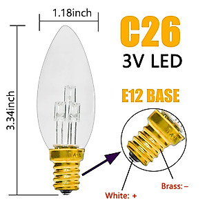 GOOTHY 6 Pack C26 LED Replacement Bulbs, 3V Glass Clear Torpedo Tip Light Bulbs, E12 Candelabra Base LED Light Bulbs for 12 Inch Battery Operated LED Window Candles Lamps, Christmas Decorative