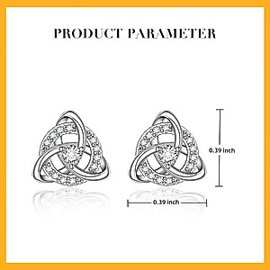 Mothers Day Celtic Knot Earrings for women Mom Trinity Triangle Round Triquetra Crystal Stud Irish 925 Sterling Silver Infinity Earring Dainty Trendy Clip On Piercing Jewelry