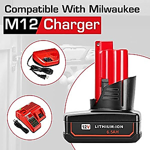 Touyeet 2 Pack 6.5 Ah 12V Lithium Battery Replacement for Milwaukee M12 12V Tools Battery, Compatible with 48-11-2401 48-11-2411 48-11-2420 48-11-2440 48-11-2410 Cordless Tools 12 Volt Battery