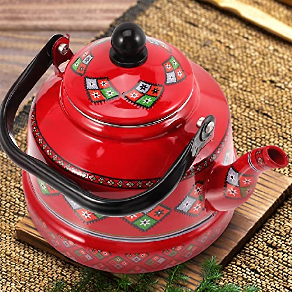 Enamel Teakettle Stainless Steel Teapot Stovetop Water Boiler Kettle 2.5l Enameled Tea Serving Pot No Whistling Kettle for Home Kitchen Cookware Red