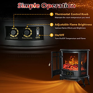 LifePlus Electric Fireplace, 25 Inch Fireplace Heater with Thermostat, Freestanding Fireplace Stove with Real & Adjustable Flame, Overheating Protection, 1500W Space Heater for Home Indoor Use