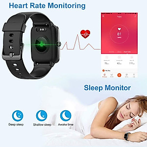 Smart Watch for Android/Samsung/iPhone, Activity Fitness Tracker with IP68 Waterproof for Men & Women, Smartwatch with 1.3" Full-Touch Color Screen, Heart Rate & Sleep Monitor, Black