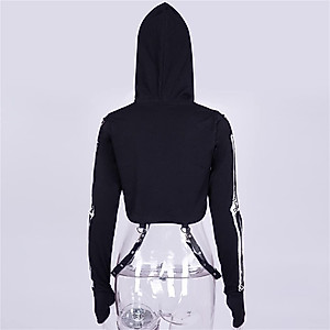win2win Skeleton Hoodie Gothic Tops For Women Rave Top Punk Crop Top Sweatshirts Goth Mask Emo Black Festival Clothing Cosplay