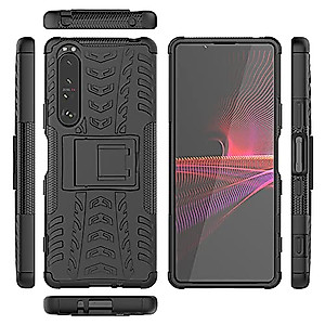 IMIRST Phone Case Sony Xperia 1 III Case Heavy Duty Shockproof Military Grade Dual Layer Hard Slim PC Hybrid Kickstand Protective Cover for Sony Xperia 1 III Hyun (Black) JX