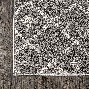 JONATHAN Y MOH208C-28 Aksil Moroccan Beni Souk Indoor Farmhouse Area-Rug Bohemian Minimalistic Geometric Easy-Cleaning Bedroom Kitchen Living Room Non Shedding, 2 ft x 8 ft, Gray/Cream