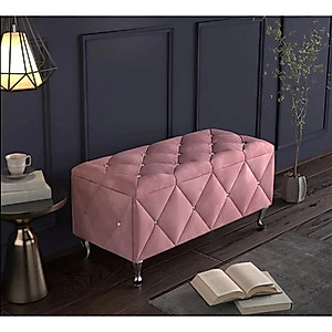 Pink Storage Ottoman Bench Foam-Padded Button Tufted Flip Top Velvet Seating|Sturdy Metal Legs Footrest Vanity Stool Coffee Table,Ultra Plush Rich Look,Size:18.9" H x 42" W x 18.3" D